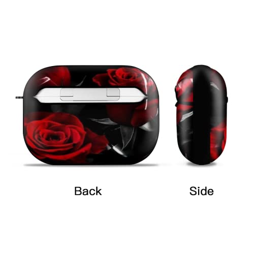 Case Cover for AirPods Pro Red Rose and Black Leaf Flowers Full Body Protection Case Earphone Earset Case Hard PC Cover