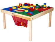 Fun Builder Wood Table-Compatible with Lego® Brand blocks-27 x27 Built in Mesh Net-Made in USA -Premium Series with Fully Assembled Solid Wood Frame with Solid Wood Legs. Preassembled-Ages 5 & UP