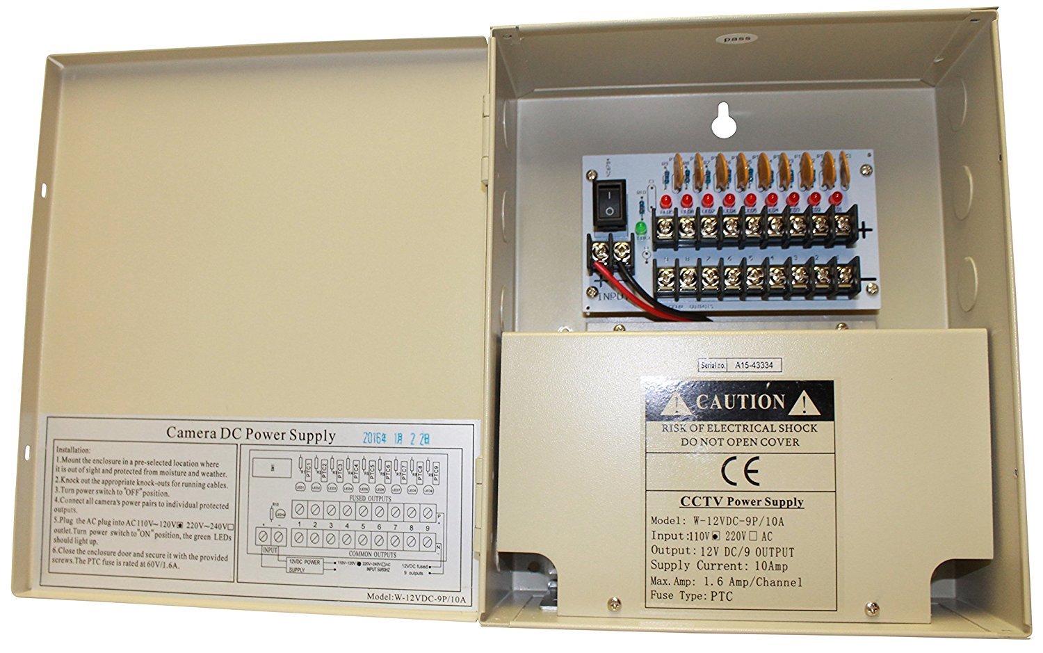 KENUCO 9 Channel 10 Amps 12V DC CCTV CCTV Distributed Camera Power Supply Box