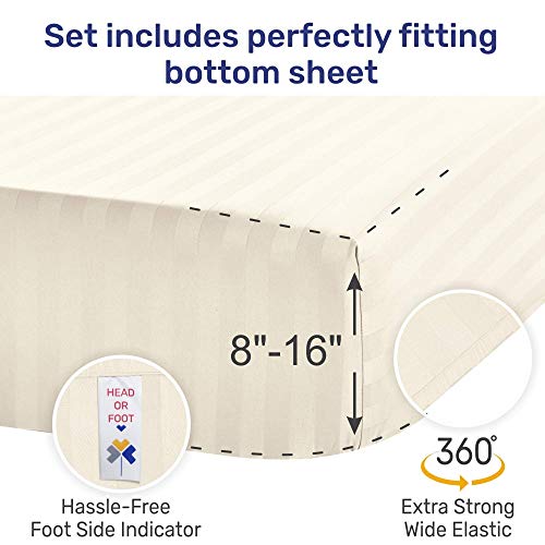 California Design Den 500 Thread Count Ivory King Size 6 Piece Sheet Set, Dobby Damask Stripe Sheets, Smooth Sateen Weave Sheet Set (1 Top Sheet, 1 Bottom Fitted Sheet & 4 Pillowcases)