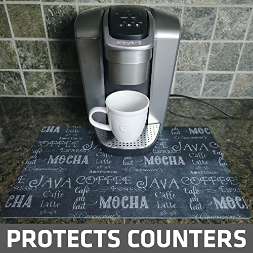 Drymate Coffee Maker Mat, (Coffee Station Bar Accessory) Protects Kitchen Countertops From Spills, Stains & Scratches, Absorbent, Waterproof, Washable (USA Made) (12β x 20β) (Java Chalkboard)