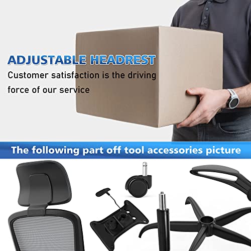 Ergonomic Office Chair, Home Office Desk Chair with Adjustable Headrest & Lumbar Support. High Back Mesh Computer Chair with Thickened Cushion &Flip-up Armrests, Task Executive Chair (Graphite)