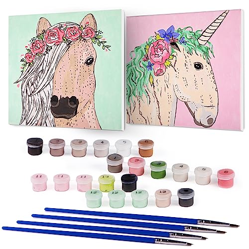 CRAFTBARN 2 Framed Paint by Numbers for Kids Ages 8-12 - Easy to Follow Paint by Number for Adults and Kids - Paint by Numbers for Adults - Unicorn Gift for Girls, Horse Crafts for Girls Ages 8-12