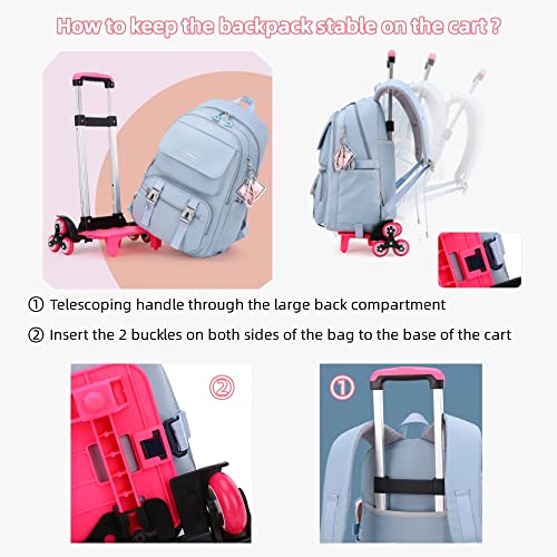 MITOWERMI Kids Rolling Backpack for Girls Trolley Bags for Elementary Middle School Backpack with Wheels Rolling Bookbag for Boys