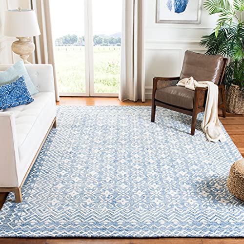 SAFAVIEH Blossom Collection 4' x 6' Blue/Ivory BLM114M Handmade Premium Wool Area Rug