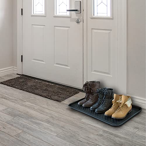 Stalwart All Weather Boot Tray - Large Water Resistant Plastic Utility Shoe Mat for Indoor and Outdoor Use in All Seasons (Set of Two, Black)