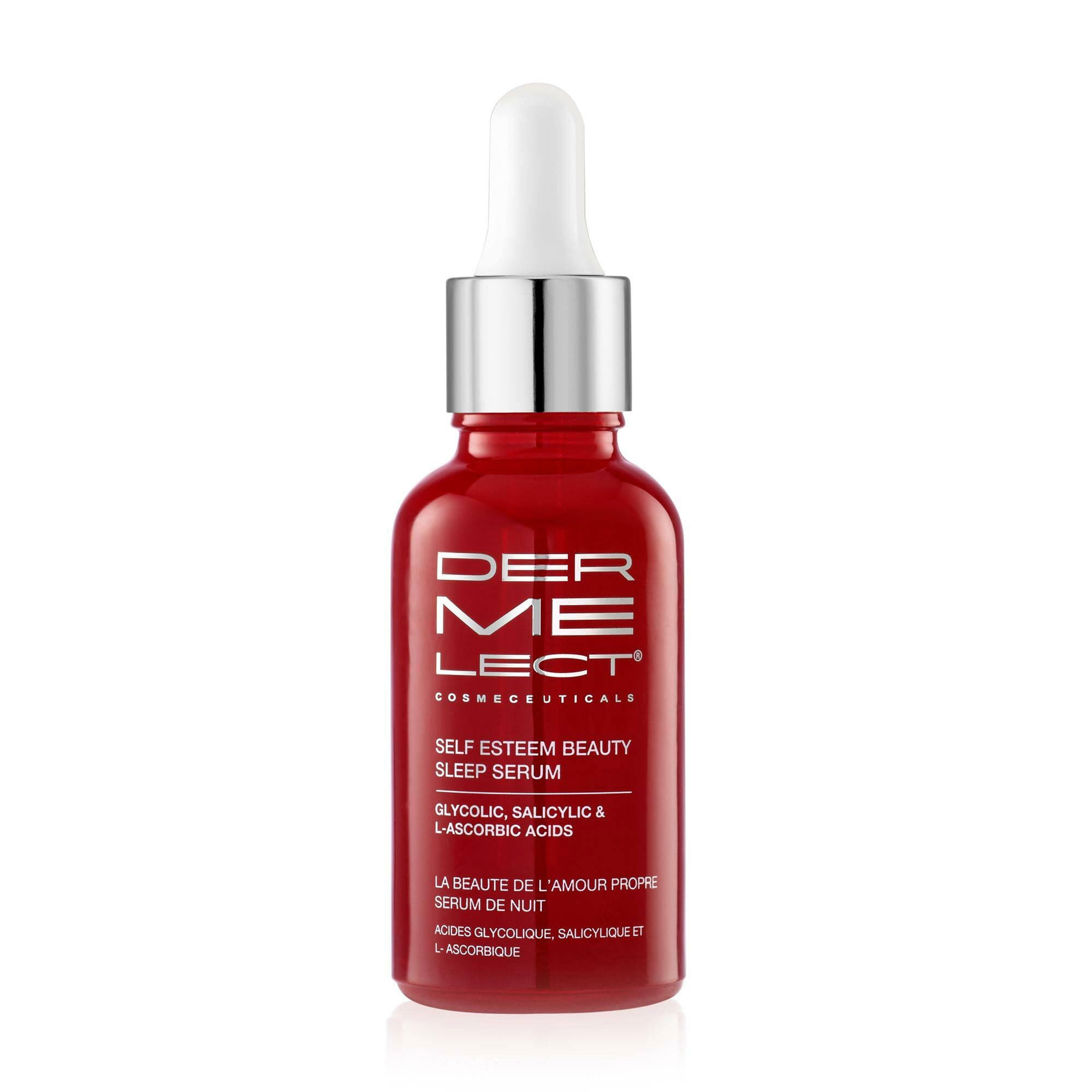 Dermelect Cosmeceuticals Self-Esteem Beauty Sleep Serum for Face - Glycolic Acid, Salicylic Acid, L-Ascorbic Acid, Resurfacing Serum for Acne Spots, Pores, Wrinkles, 1 oz