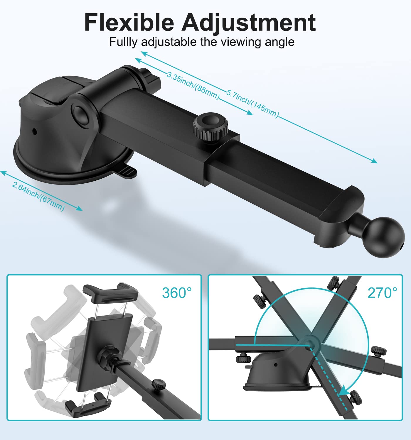 Aozcu Car Dashboard Tablet Mount for Truck, Telescopic Arm Tablet Holder with Super Sticky Suction Cup, Dash Windshield Stand for iPad Pro 12.9 11 Mini Air 5 4 3, Galaxy Tabs, iPhone, 4-13" Tablets
