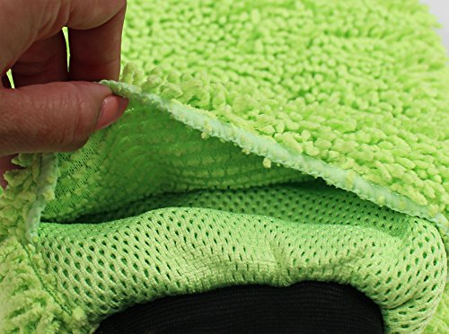 Detailer's Preference Reversible Wash and Scour Mitt – Cross Weave & Chenille Microfiber Washing Mitten for Car Cleaning, Lime Green