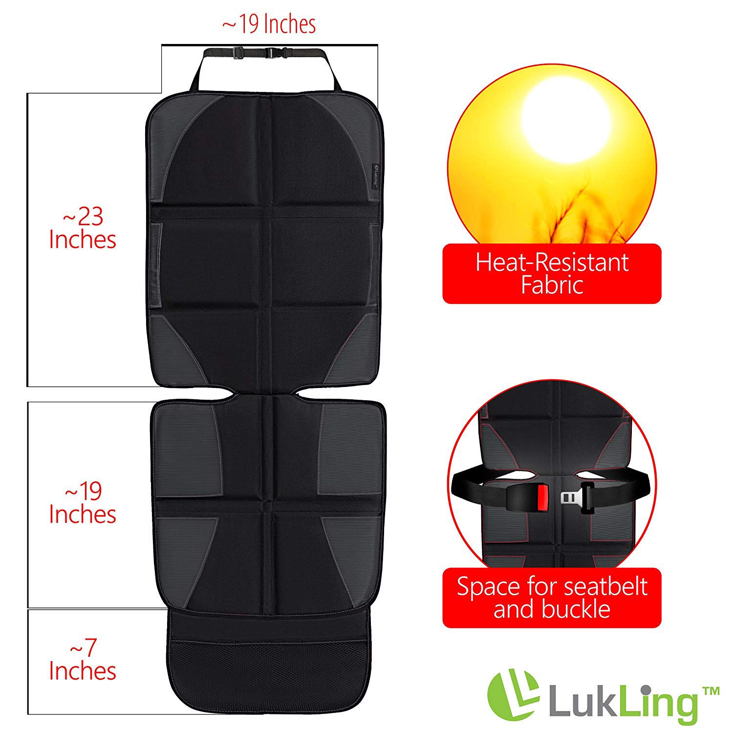 Lukling Car Seat Protector with Thickest and Largest Pad for Leather Seats in Luxury Cars - 2 Mesh Organizer Pockets - Works Great with Children and Pets, (Black with Black Stitching)
