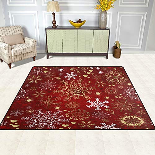 ALAZA Christmas Red Gold and White Snowflake Winter Area Rug Rugs for Living Room Bedroom 7' x 5'