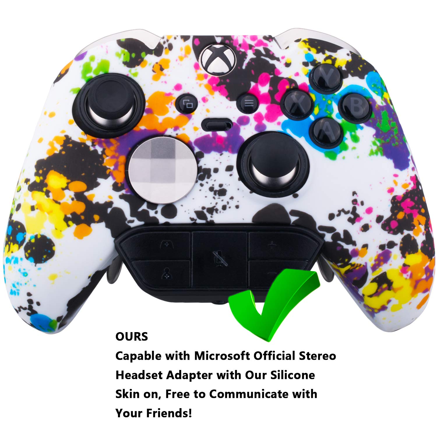 9CDeer 1 x Protective Customize Transfer Print Silicone Cover Skin Graffiti + 6 Thumb Grips Analog Caps for [Xbox One Elite] Controller Compatible with Official Stereo Headset Adapter