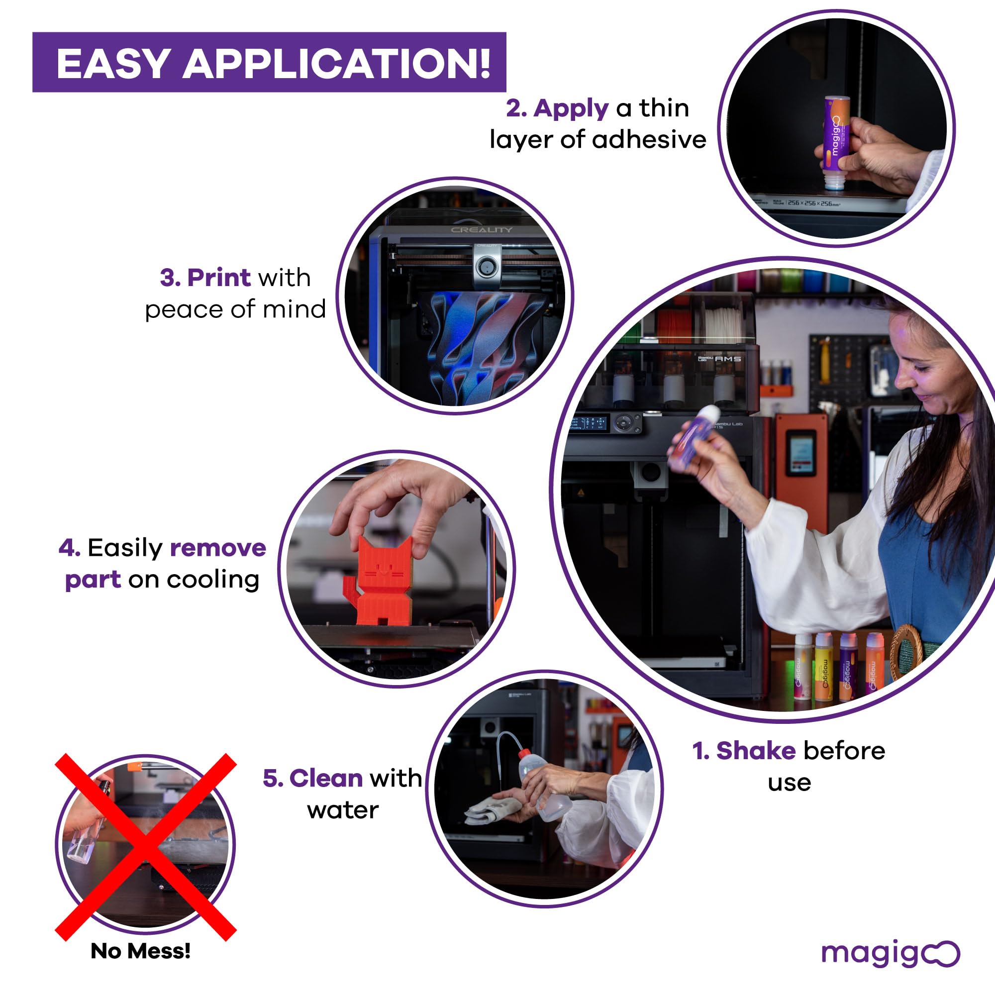 Magigoo - MPA2019 3D Printer Adhesive Glue - Long-Lasting and Reduces Warping for Nylon Filaments on Flex Plate, Glass, PEI, Buildtak & Kapton - 3D Printing Accessories, Supplies, and Materials (50mL)