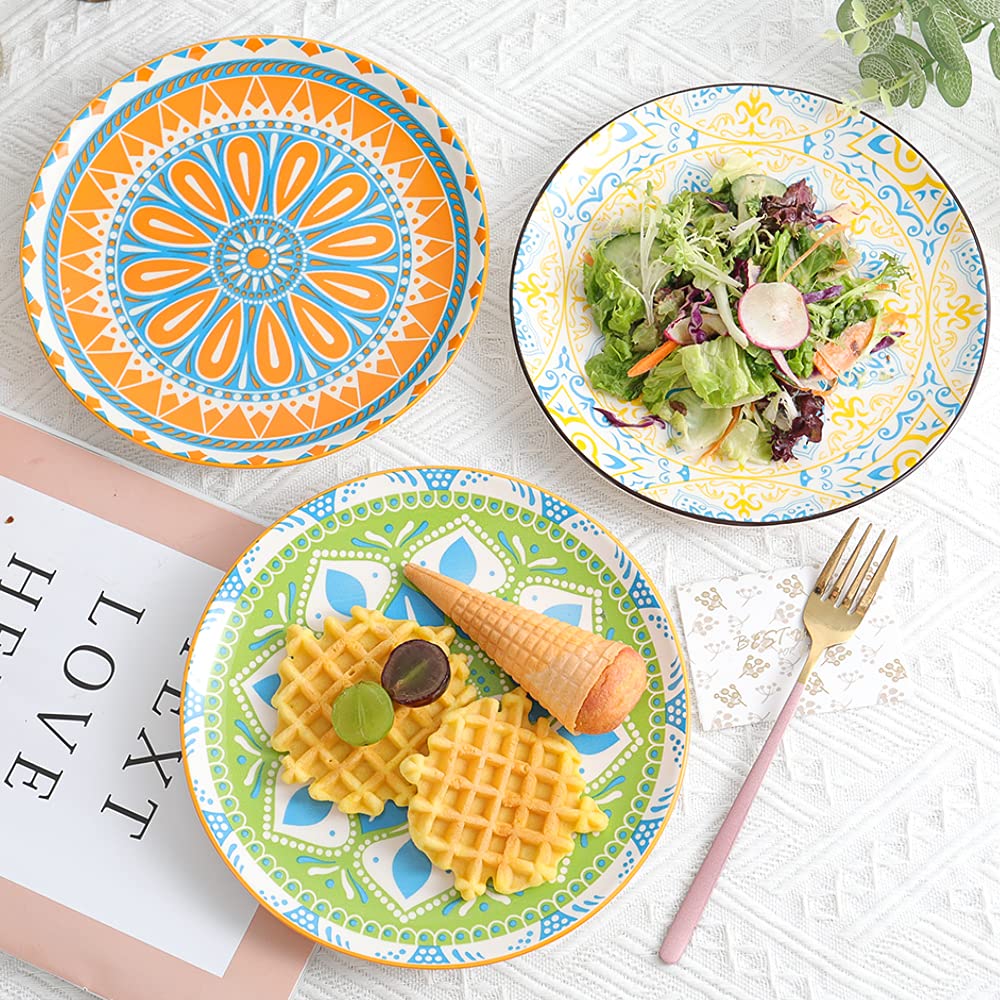 AHX Plate Set 8 Inch - Salad Plates | Dessert Appetizer Plates Colorful - Porcelain Lunch Plates - Set of 6 - Dishwasher and Microwave Safe