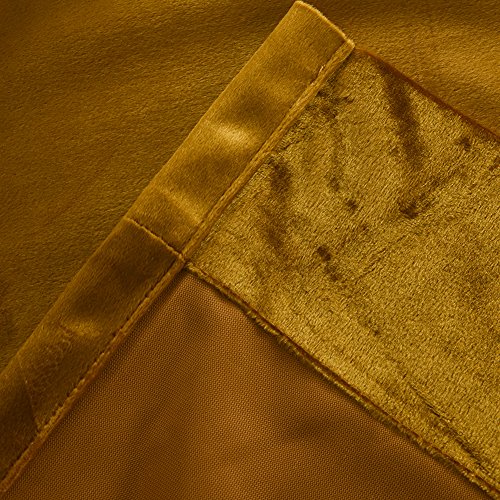 Cherry Home Super Soft Luxury Heavy Velvet Set of 2 Warm Yellow Blackout Energy Efficient Grommet Curtain Panel Drapes Ginger Mustard Curtain Panels, 52 in x 84 in (W x L)