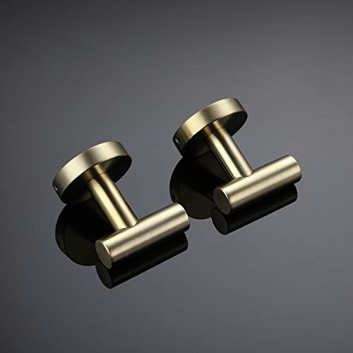 Miyili Brushed Gold Towel Hook SUS 304 Stainless Steel Coat/Robe Clothes Hook for Bath Kitchen Garage Wall Mounted 2 Pack, B01G2