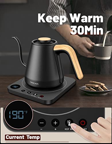 MeeLeya Electric Gooseneck Kettle with Variable Temperature Control, Pour Over Kettle for Coffee and Tea, Electric Kettle 1200 Watt, 0.8L (Black)