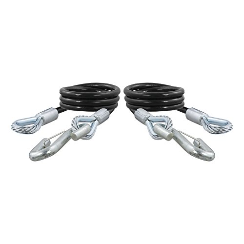 CURT 80176 44-Inch Vinyl-Coated Trailer Safety Cables, 17/32-In Snap Hooks, 7,500 lbs Break Strength, Pack of 2 , Black
