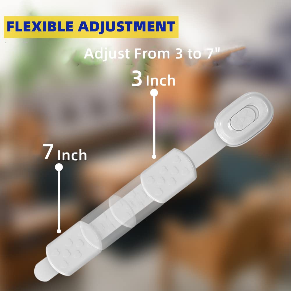 6 Pack Child Safety Strap Locks | Lerkumey Adjustable Baby Locks for Fridge, Cabinets, Drawers, Dishwasher, Toilet | Easy Installation | No Drilling Required (White)