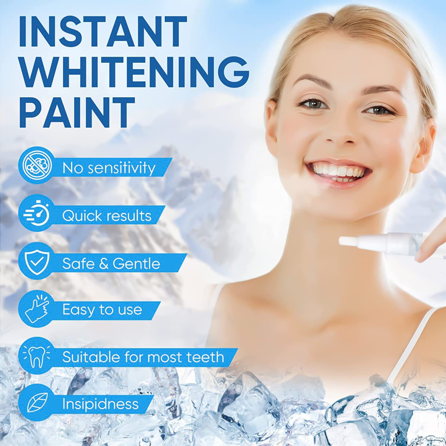 Tooth Paint, Instant Teeth Whitening, Tooth Polish Uptight White, Easy at Home Temporary Teeth Paint Polish Pen