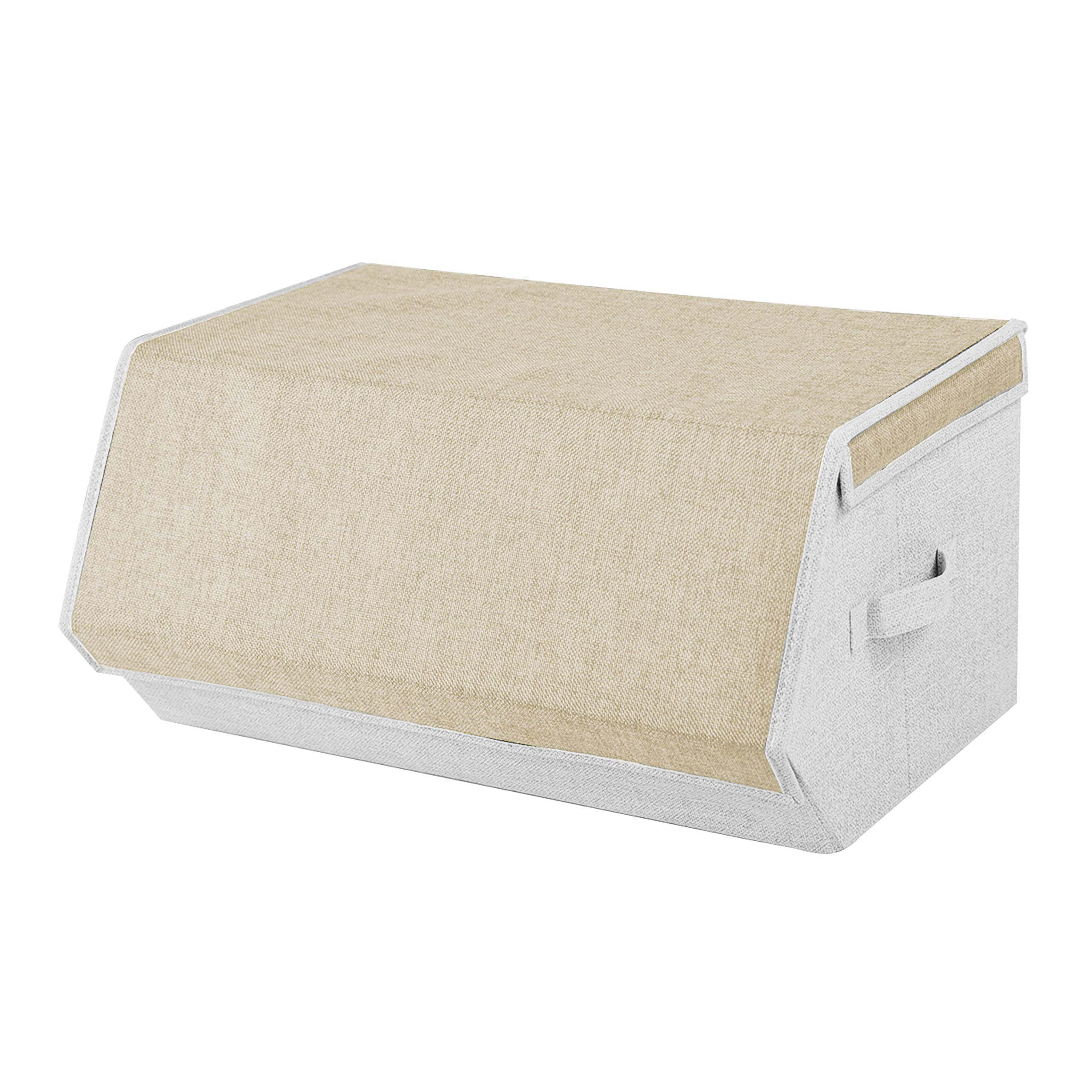 Anika 66819 Stackable Storage Box with Magnetic Secured Lid-25x35x50cm-Cream, Canvas, Cream, Large