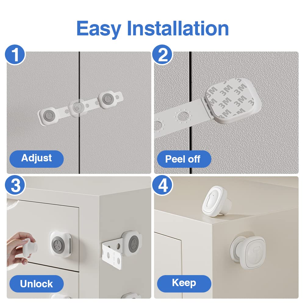 6 Pack Childproof Magnetic Cabinet Locks - Adjustable Magnetic Baby Proof Safety Latches with 1 Key for Drawer Cabinet to Keep Child Safe, No Drilling, Easy Installation