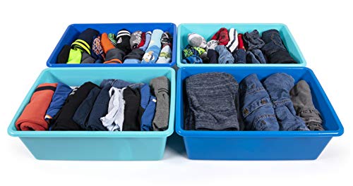 Humble Crew Large Plastic Storage Bins, Set of 4, Navy/Teal