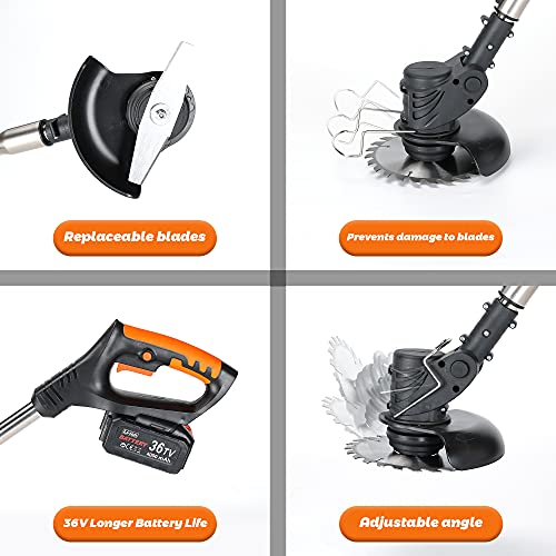 Electric Weed Wacker with 4000mAh Battery, Electric Brush Cutter, Brush Mower Cordless with Charger Blade