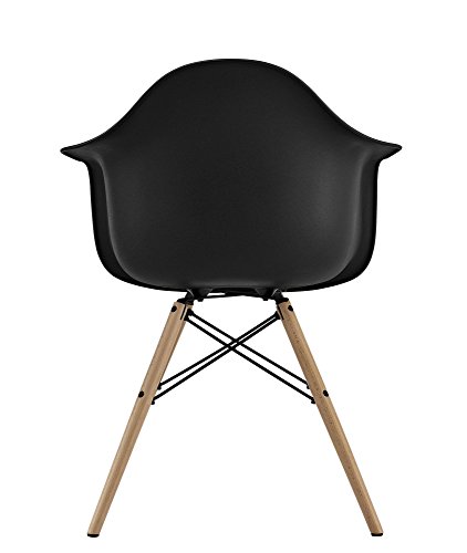 DHP C013701 Mid Century Modern Chair with Molded Arms and Wood Legs, Black