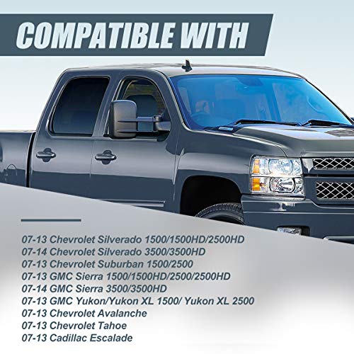 Pair Black Power Heated Telescoping Rear View Side Towing Mirrors Compatible with Silverado Sierra GMT900 07-14