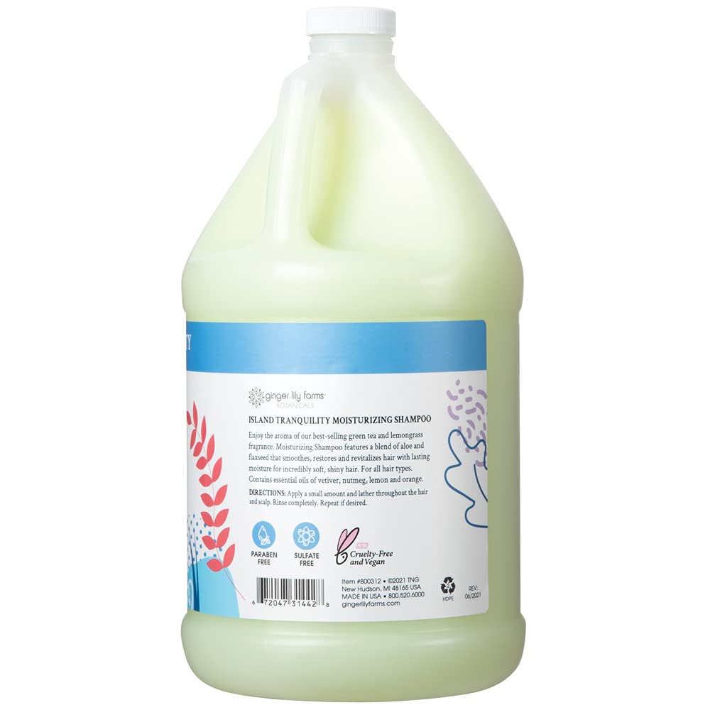 Ginger Lily Farms Botanicals Moisturizing Shampoo for All Hair Types, Island Tranquility, 100% Vegan & Cruelty-Free, Green Tea Lemongrass Scent, 1 Gallon (128 fl oz) Refill