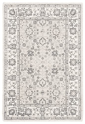 SAFAVIEH Restoration Vintage Collection Accent Rug - 2' x 3', Ivory & Silver, Handmade Distressed Wool & Viscose, Ideal for High Traffic Areas in Entryway, Living Room, Bedroom (RVT401G)