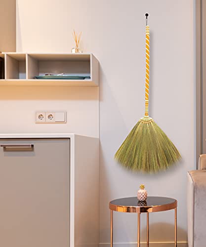 Asian Straw Broom Thai for Cleaning Floor,Housewarming Gift,Thai Vintage Retro Grass Broom Stick, Hardwood Sweeper with Brush Power and Circle Cleaning ( Length 40 inch )