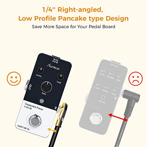 6 Pack Guitar Patch Cables, 6 Inch Guitar Effect Pedal Cable, 1/4'' TS Right Angle, Low Profile Flat Pancake Design, Maximize Pedalboard Space