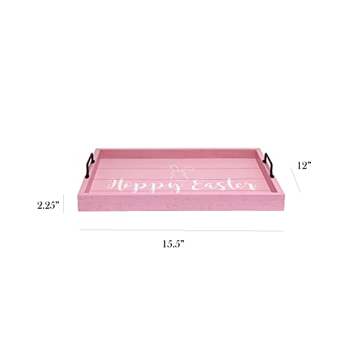 Elegant Designs HG2000-LPE Decorative Wood Serving Tray w/ Handles, 15.50'' x 12'', Hoppy Easter, Light Pink