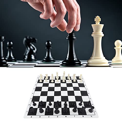 DAUERHAFT International Chess Set, 32Pcs Chess Pieces Portable PU Leather Chessboard Chess Set with Storage Bag, 75x29mm King Size Non Slip Bottom Board Game Set, for Outdoor Camping