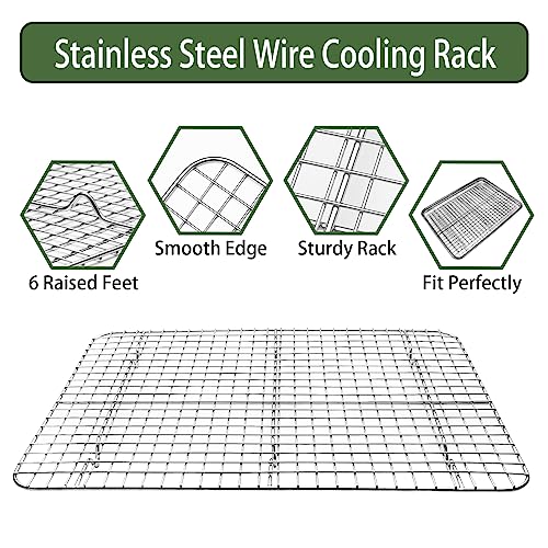 Baking Sheet Tray with Cooling Rack Set (2 Pans + 2 Racks), Stainless Steel Cookie Pan with Cooling Rack For Oven, Nonstick Baking Pan, Warp Resistant & Heavy Duty & Rust Free, Size 16 x 12 x 1 Inches