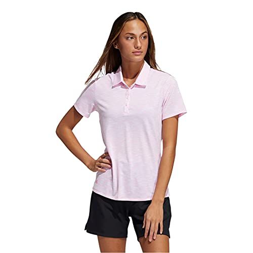 adidas Golf Women's Spacedye Primegreen Short Sleeve Polo Shirt, White/Pink, Large