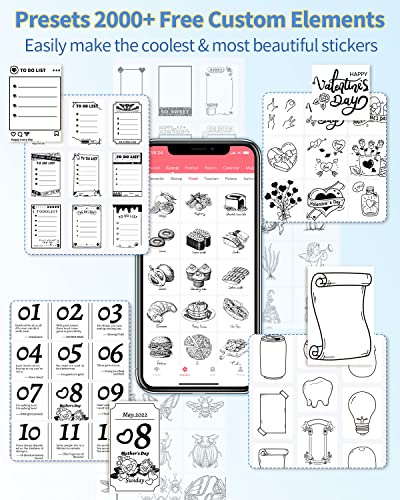 Memoking M02 Sticker Printer Machine - Study Buddy Printer, 2" Mini Thermal Printer for Pad&Phone, Inkless Bluetooth Printer Wireless, Sticker Maker Machine Printer for DIY,Study Notes,Photo Album