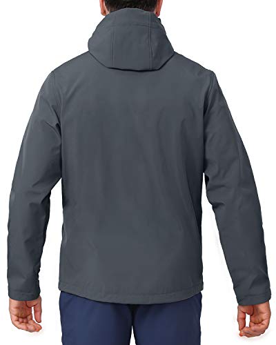 CAMEL CROWN Softshell Jacket Men Hooded Fleece Lined Outdoor Jackets Windproof Water Resistant for Hiking Casual Work Grey M