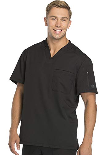 Dickies Dynamix Scrubs for Men, Athletic-Inspired V-Neck Chest Pocket Scrub Top with Four-Way Stretch and Moisture Wicking DK610, L, Black