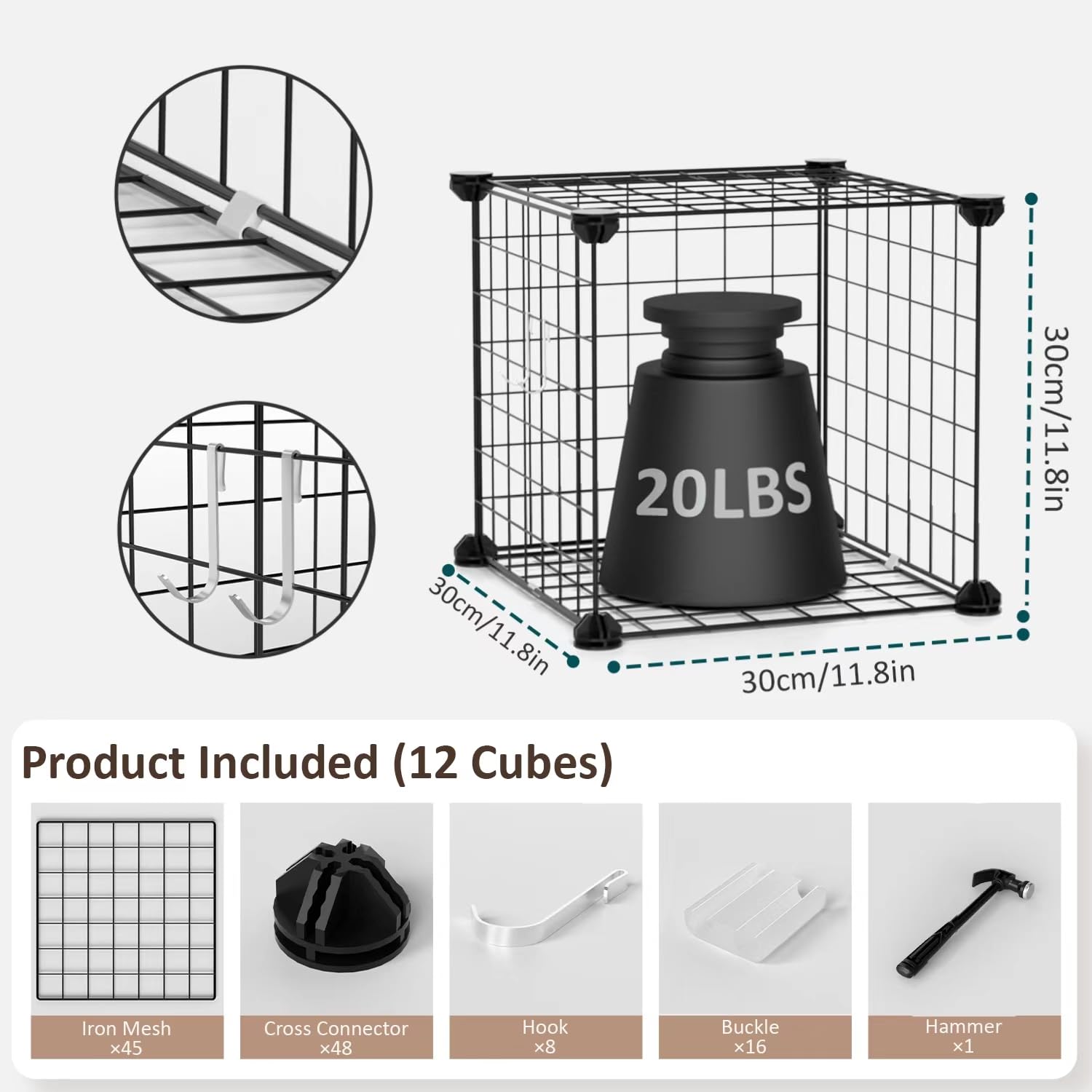 Almaybe Cube Storage Organizer, 6 Cubes Stackable DIY Metal Wire Cube Storage Shelf for Closet Organizers and Storage, Bookshelf Storage Cubes for Bedroom Living Room Office - 11.8"× 11.8" 25Pcs Black