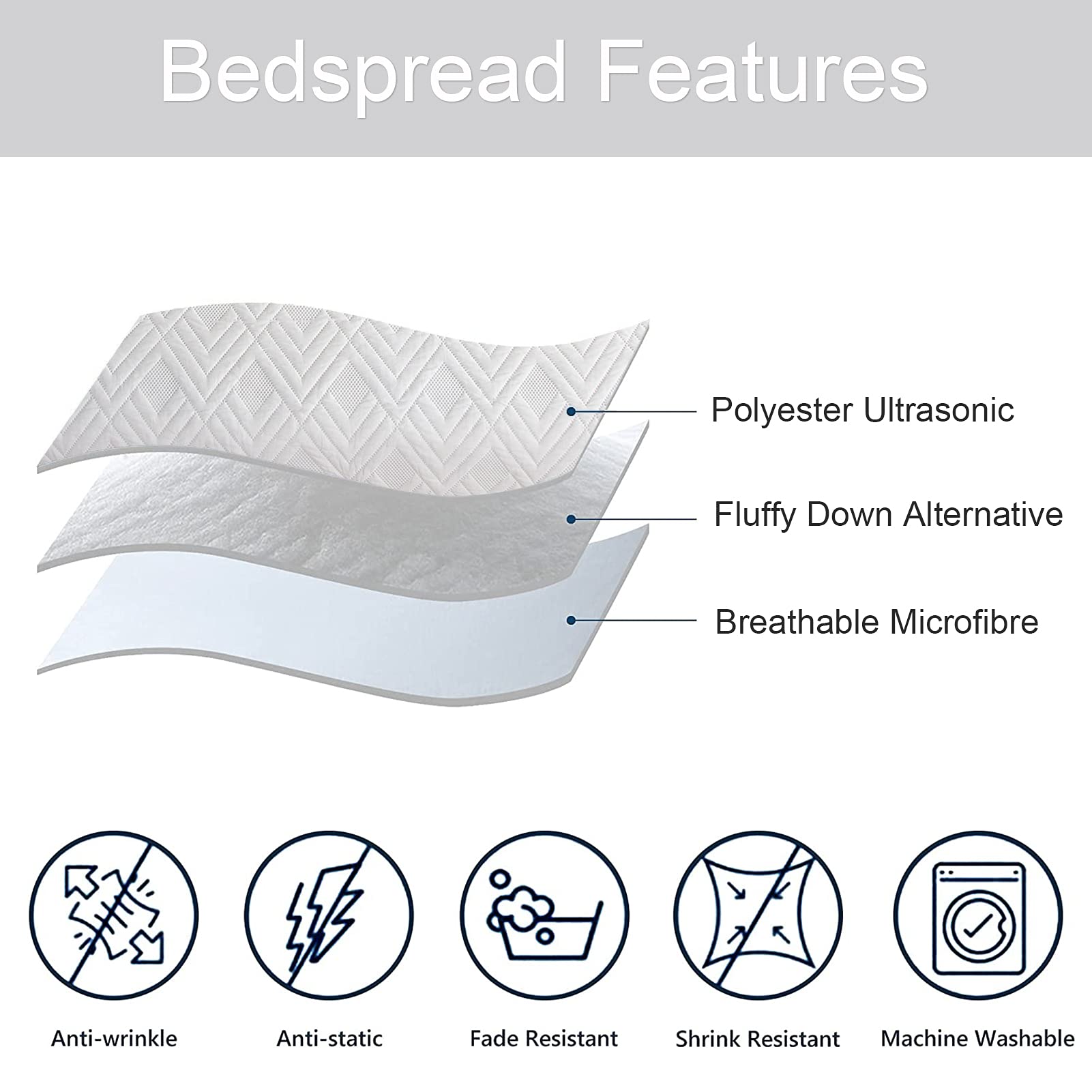 Hygge Hush Summer Quilt Set, Twin Size Pure White L Pattern 2 Pieces Oversized Modern Style Bedspread Set for All Season (1 Quilt & 1 Pillow Shams)