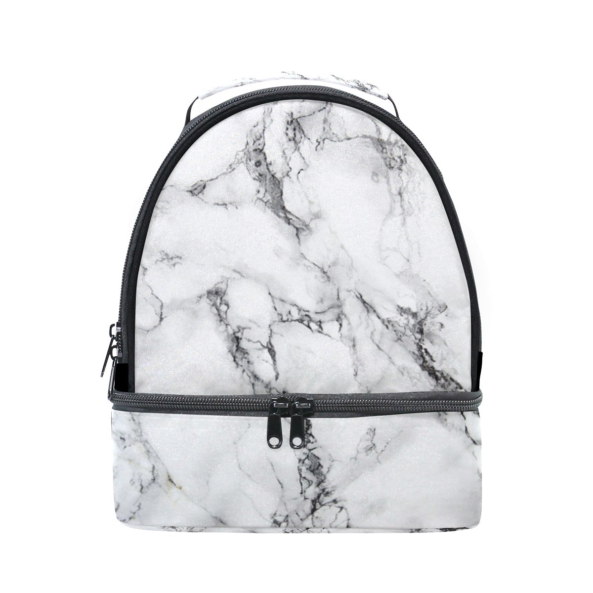 ALAZA White Aqua Black Marble Texture Portable Shoulder Double Lunch Box Bag Insulated Lunch Tote Outdoor Bag