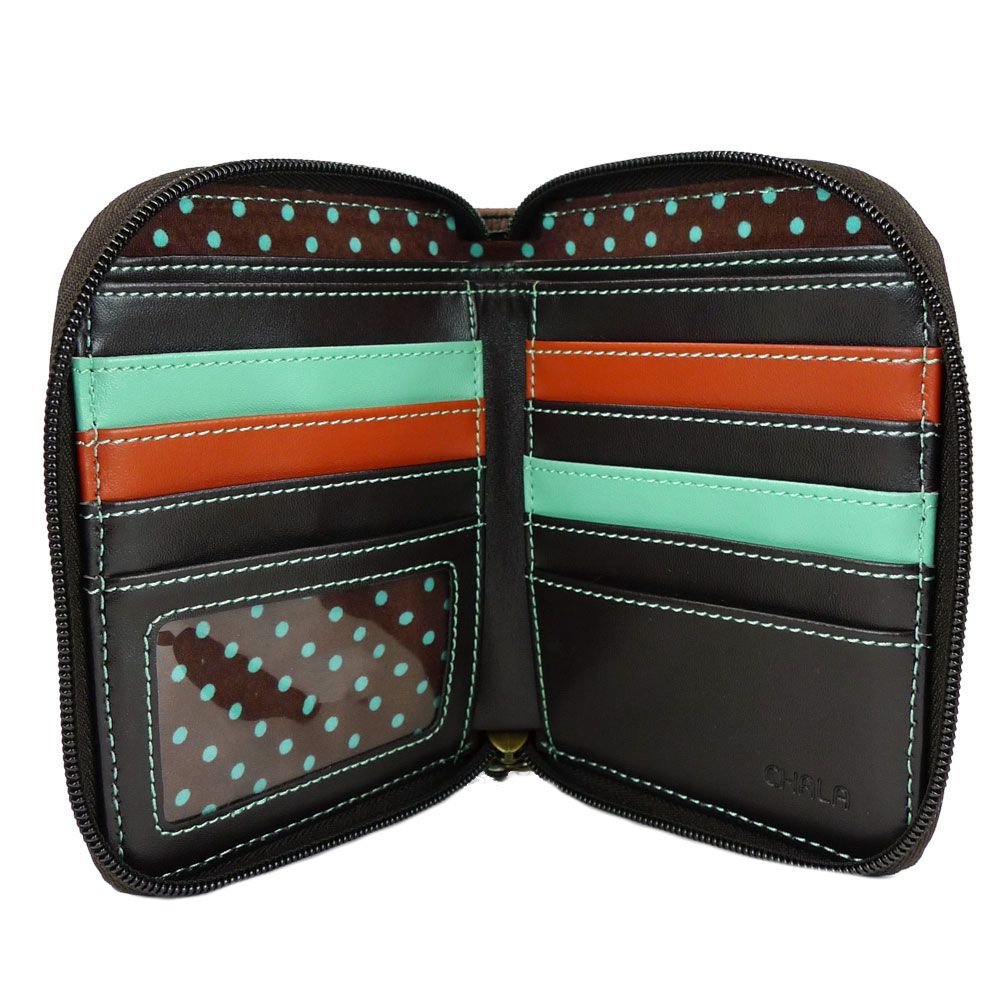 Chala Group Handbags Cow Zip-Around Wallet/Wristlet Cow Collectors, Teal, 5" x 6" x 1"
