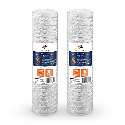 Aquaboon 5 Micron 20"x4.5" String Wound Sediment Water Filter Cartridge | Whole House Sediment Filtration | Compatible with PC40-20, WP1BB20P, 355222-45, WPP-45200-01, WPP-45200-01, 84650, 2-Pack