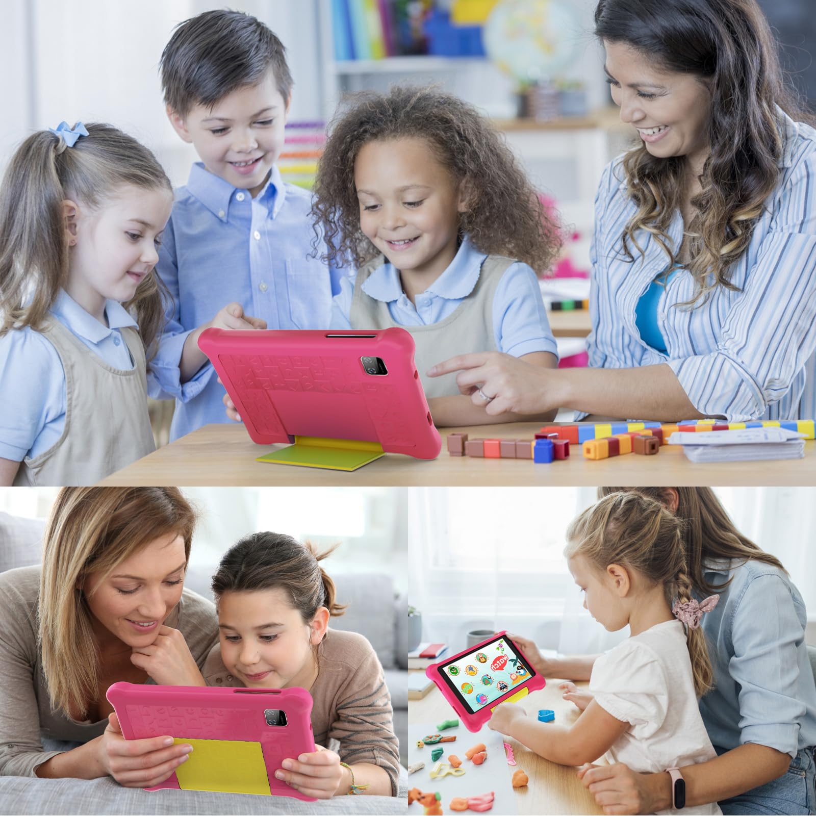 Anyway.go Kids Tablet 7 inch Tablet for Kids Android 12 Tablet 2GB 32GB Kid Tablet, Parent Controls, Dual Camera, Kidoz Pre-Installed Children Learning Tablet with Case (Pink)