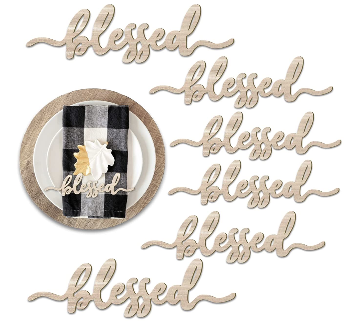 CM Originals Thanksgiving Table Decorations Plate Decor Table Place Cards Blessed, Thankful, Grateful Wood Signs Fall Dining Table Plate Ornament Farmhouse Home Table Setting Decor 6 Pack (Thankful 6, Grateful 6, Blessed 6 (18 Pack))