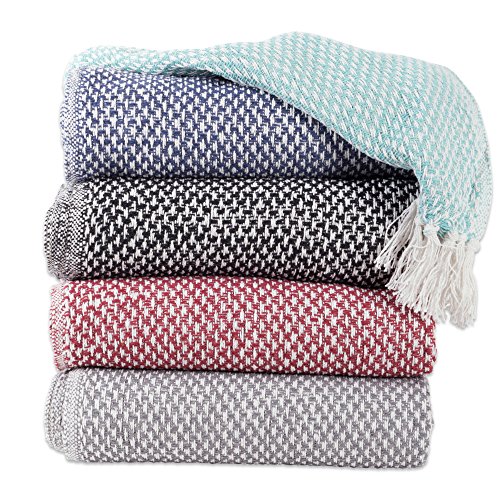 DII 100% Cotton Basket Weave Throw for Indoor/Outdoor Use Camping Bbq's Beaches Everyday Blanket, 50 x 60, Woven Stripe