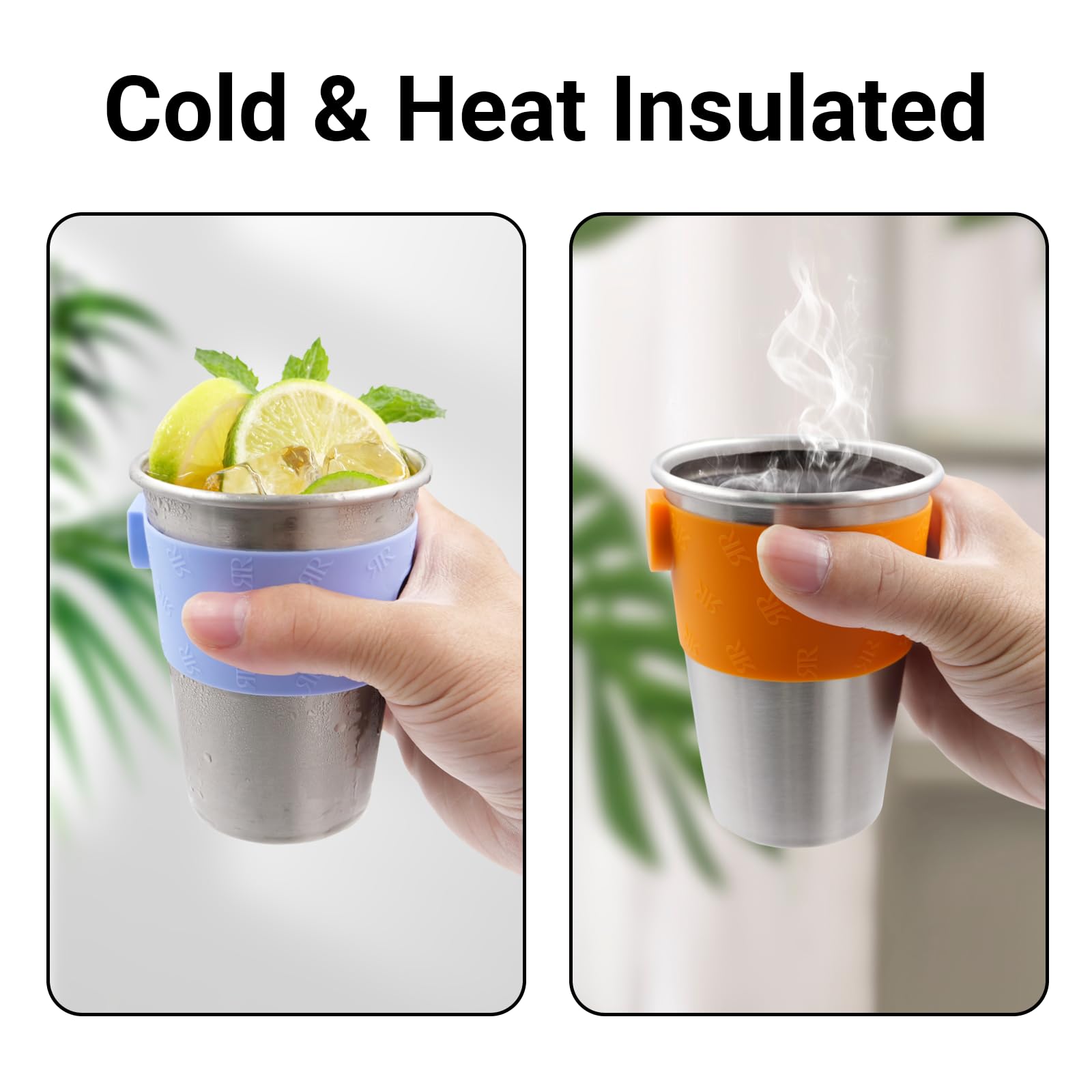 Rich&Ray 12 oz Magnetic Fridge Cups, Magnetic Hanging Cup Hanging on Fridge, Reusable Stainless Steel Cups with Silicone Cup Holder for Fridges or Water Coolers, 4 Pack (Multicolor)